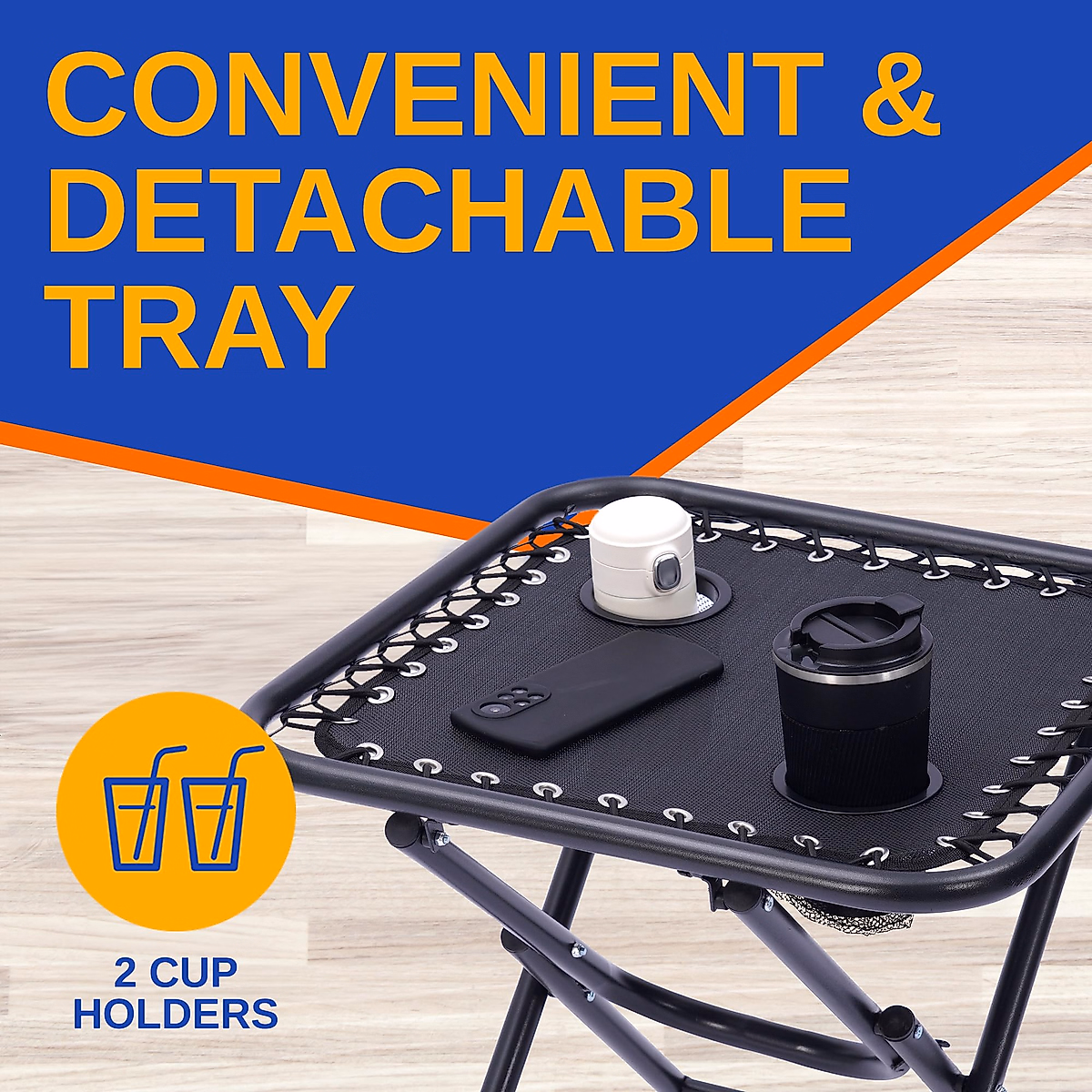 SereneLife SLZGHTBBK78.5 Outdoor Adjustable Zero Gravity Lounge Chair Recliners with Table and Padded Headrest Pillows, 2 Pack, Light Black