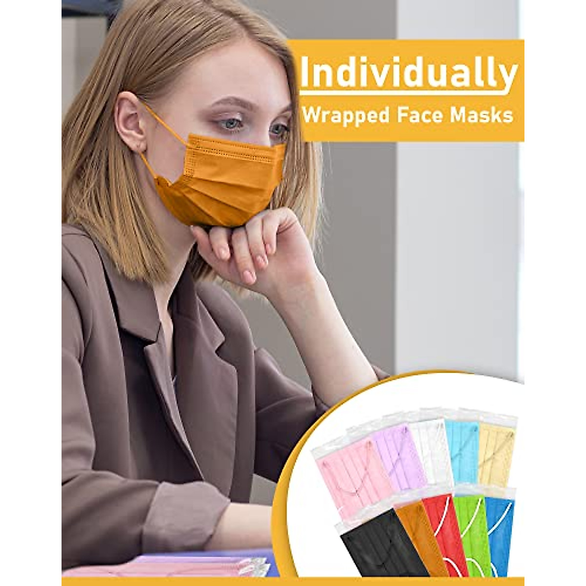 TeNice Masks Disposable 100 Pack, Individually Wrapped Colorful 4 Ply Face Mask for Adults Extra Protection, ASTM Level 3 Medical Grade with 10 Vibrant Colors