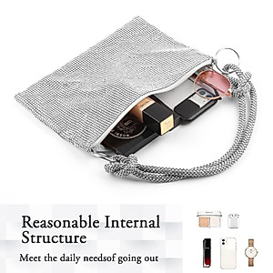 AOYUNHUI Rhinestone Hobo Bag Shoulder Handbags Crystal Evening Clutch Bag for Wedding Reception-Sliver