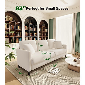 Welzona 83" Sofas for Living Room, Comfy Love Seat Couches, Teddy Fleece Loveseat Sofa, Tool-Free Setup Couches for Living Room, All-Wood Sofa Couch, Small Couch 2 Pillow Included, Beige