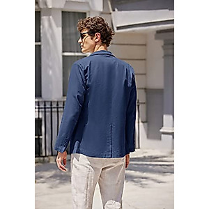 COOFANDY Men's Navy Blazer Casual Linen Sport Coat Lightweight Two Buttons Suit Jacket