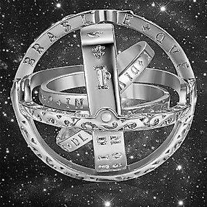 PAMTIER Men Women Stainless Steel Vintage Foldable Open Magic Cosmic Astronomical Sphere Ball Couples Finger Ring Silver Plated Size 6