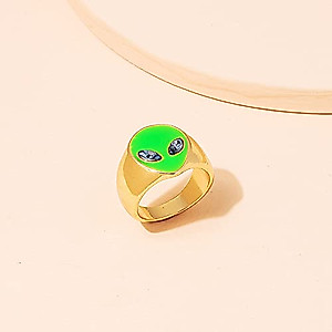 Colorful UFO Alien Ring Gold Band Rings Set for Women Couple CuteAlien Plain Enamel Stackable Finger Ring