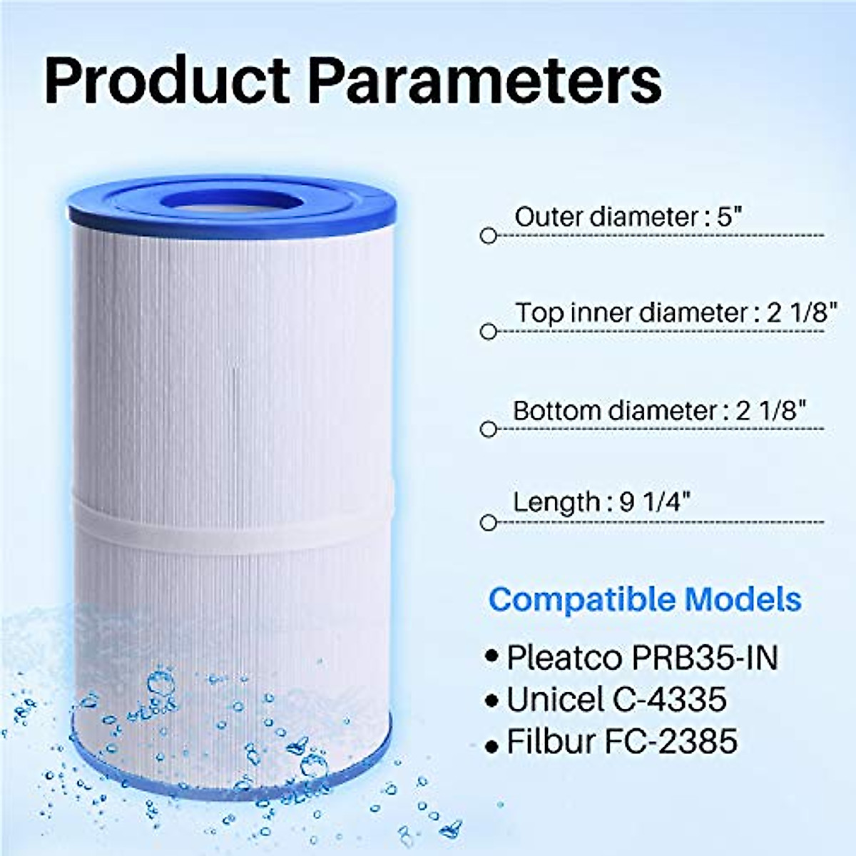 TOREAD Replacement for Spa Filter PRB35-IN, Unicel C-4335, Guardian 409-219, Filbur FC-2385, 03FIL1300, 17-2482, 25393, 303557, 817-3501, R173431, 35 sq.ft, 5 X 9 Drop in Hot Tub Filter, 2 Pack