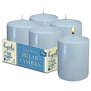 Hyoola Ice Blue Pillar Candles 2 x 3 Inch - 4 Pack Unscented Pillar Candles Bulk - European Made