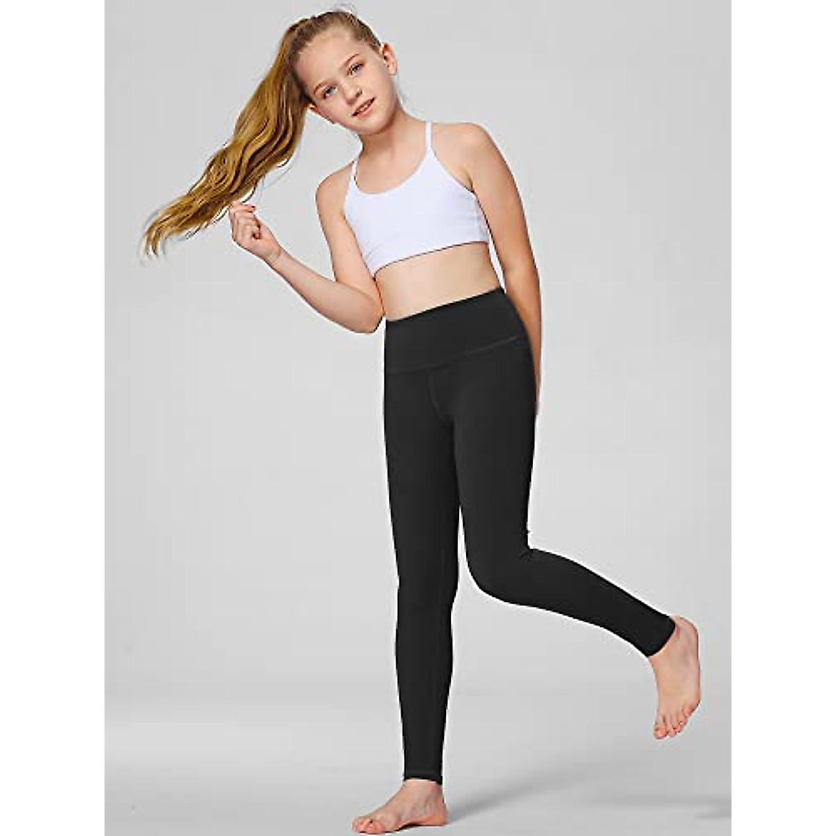 Stelle Girls Athletic Legging Pants with Hidden Pocket for Dance Workout Running Yoga (Black, 8-9 Years)