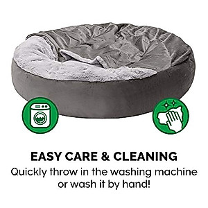 Furhaven 24" Round Calming Donut Dog Bed for Indoor Cats & Small Dogs, Washable, For Dogs Up to 20 lbs - Plush Velvet Waves Hooded Donut Bed - Dark Gray, Small