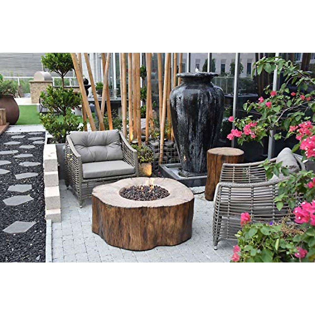 Elementi Manchester Outdoor Table 42 Inches Fire Pit Patio Heater Concrete Firepits Outside Electronic Ignition Backyard Fireplace Cover Lava Rock Included, Natural Gas