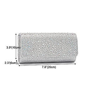 Leanoria Crystal Evening Clutch Silver Purse Chain Shoulder Crossbody Bag Bling Rhinestone Purse for Bride (Silver)