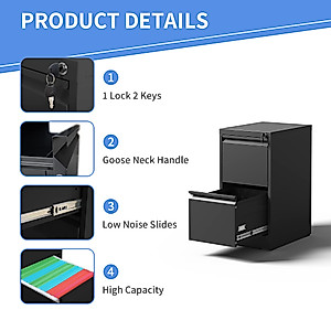 Yukimo 2 Drawer Lateral File Cabinet with Lock and 2 Drawer File Cabinet with Drawers, Black