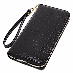 Badiya Womens Wallet RFID Blocking Leather Zip Around Wallet Large Capacity Credit Card Long Purse Clutch Wristlet