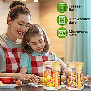 Qipecedm Set of 2 Glass Jars Containers with Bamboo Airtight Lids & Spoons, 17 oz Borosilicate Glass Jars, Clear Food Storage Canister for Cookie, Candy, Coffee, Sugar, Matcha Tea, Flour, Nuts & More