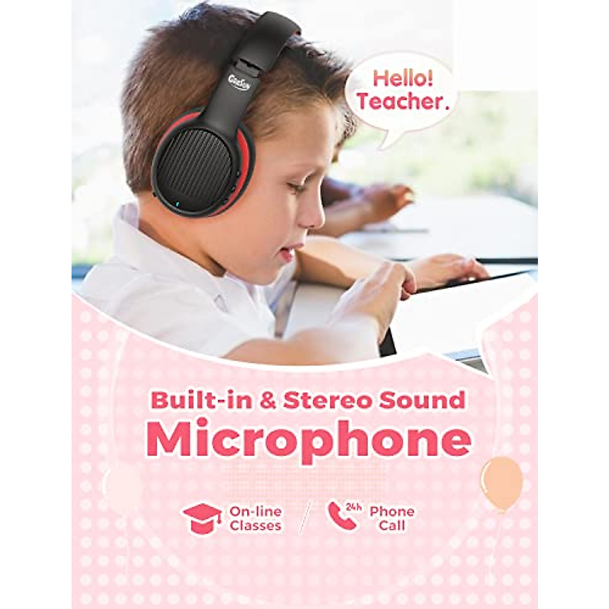 gorsun Premium Kids Headphones with 85/94dB Volume Limited, Wireless Headphones for Kids for School, Kids Bluetooth Headphones Over Ear with Built-in Microphone, Wired/Wireless, Adjustable (Red)