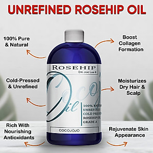 Dr Joe Lab Rosehip Oil for Face, Rose Oil for Face, Rose Hip Oil for Face, Rosehip Oil, Pure Unrefined Cold Pressed All Natural for Hair Skin Face Body Nails Jojoba Oil - 16 Oz