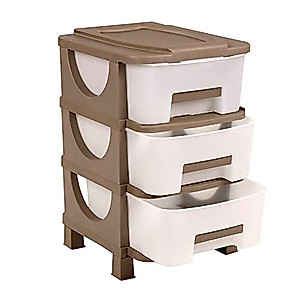 Homeplast Ouma 24 Inch Tall Plastic 3 Drawer Home Storage Indoor Outdoor Organizer Shelf Unit with Perforated Ventilated Drawers, Beige