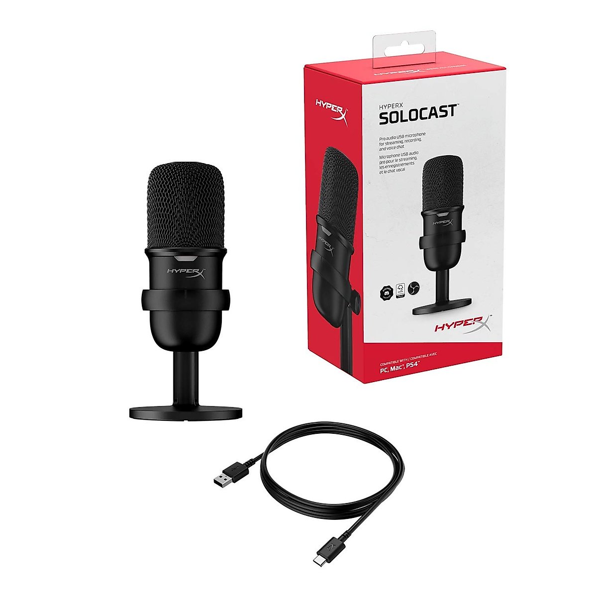 HyperX SoloCast USB Condenser Microphone Tap-to-Mute Sensor Card for Gaming Streaming Podcasts Twitch YouTube Discord - Black (Renewed)
