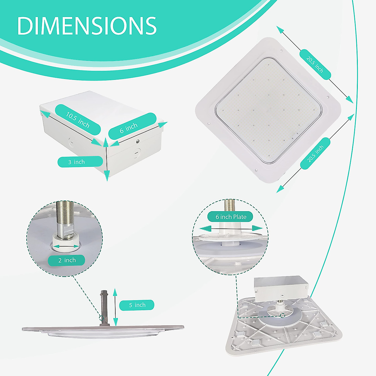 3BRIX 180W Canopy Lights Outdoor Extra -Bright 25000LM LED Canopy Light - Instant On, Flicker-Free, UL Listed, Heavy Duty, IP65 Waterproof Gas Station, Carport, Warehouse Light Fixture