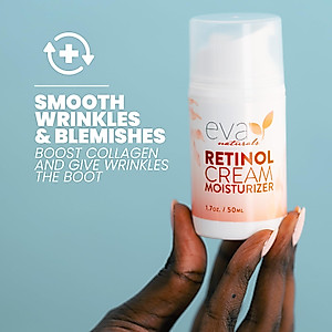 Eva Naturals Anti-Aging Retinol Cream - Day & Night Moisturizer with Hyaluronic Acid & Vitamin E, Reduces Fine Lines & Dark Spots (2 oz)
