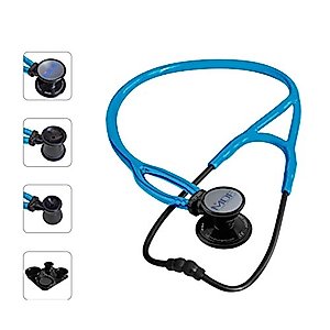 MDF ProCardial ERA Cardiology Lightweight Dual Head Stethoscope with Adult, Pediatric, and Infant-Neonatal Convertible chestpiece - Light Blue Tube - Black Finish (MDF797XB14)