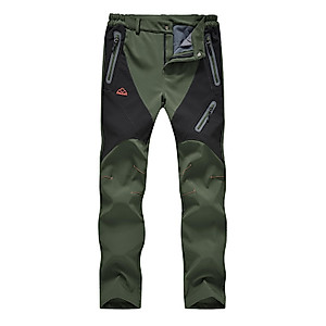 TBMPOY Women's Hiking Pants Outdoor Waterproof Windproof Softshell Fleece Snow Ski Pants Army Green XS