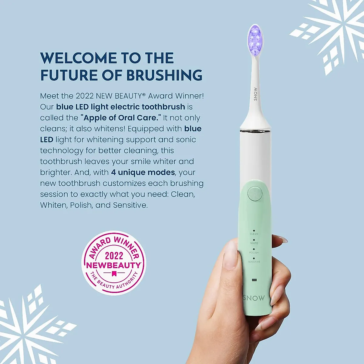 Snow LED Electric Toothbrush - Rechargeable Electronic Brush for Adults - Sonic Technology w/LED Light Whitening & Cleaning Powered w/Sonic Technology for Oral Routine Sea Breeze Green