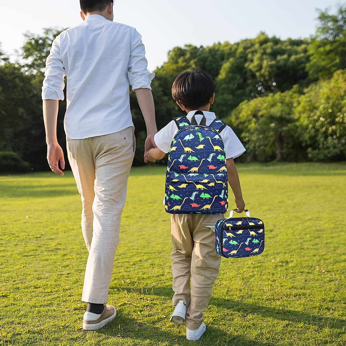 CAMTOP Backpack for Kids, Boys Preschool Backpack with Lunch Box Toddler Kindergarten School Bookbag Set (Y025-2 Dino-Navy Blue)