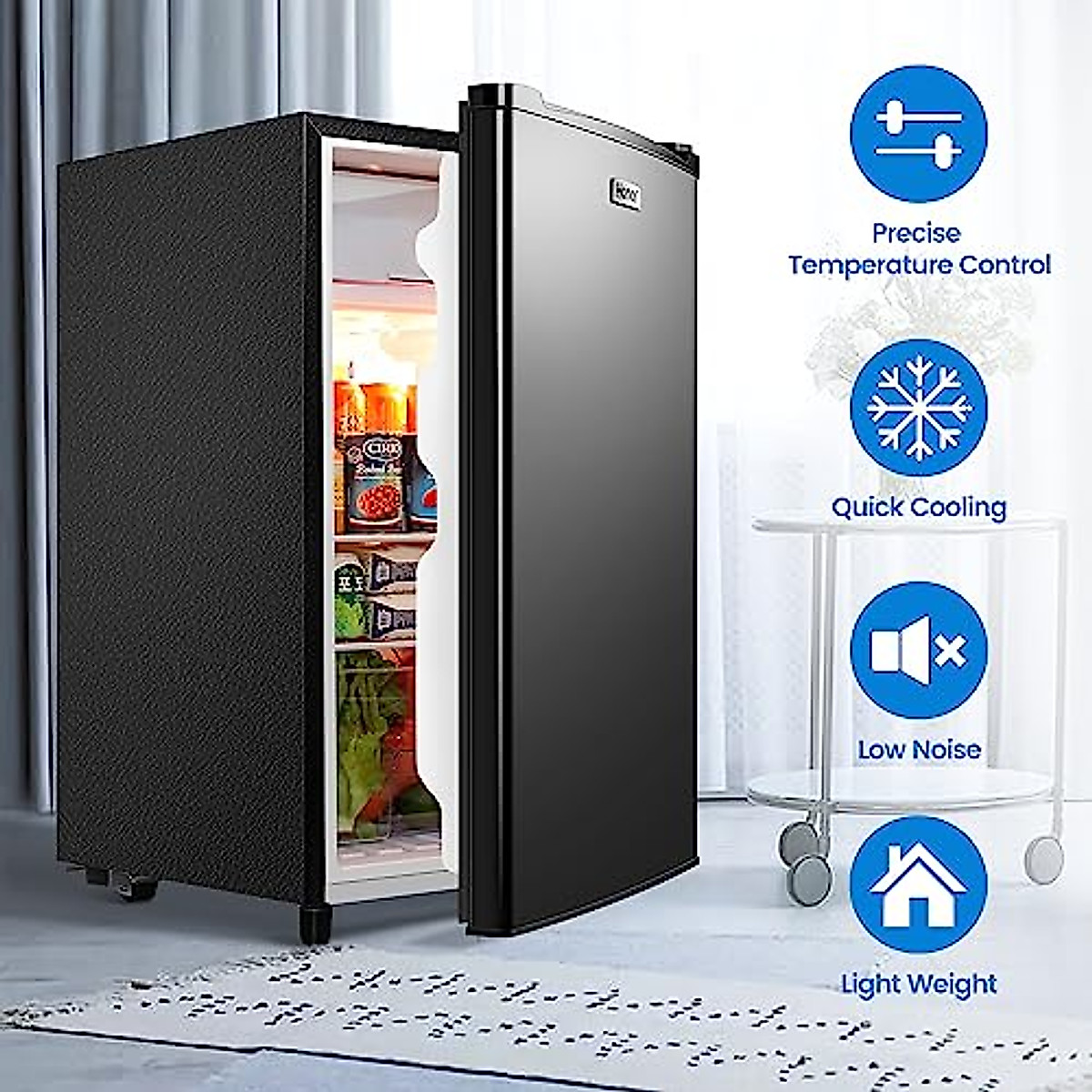 WANAI Mini Fridge with Freezer, 3.2Cu.Ft, Single Door Small Refrigerator, Energy-efficient, Low Noise, Mini fridge for Bedroom Dorm and Office, Black