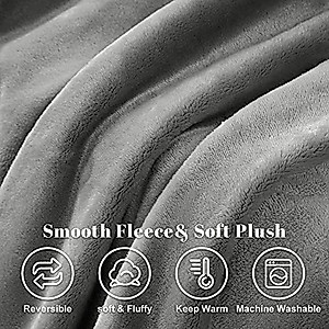 Shilucheng Soft Queen Size Fleece Blankets for All Season 330 GSM Warm Fuzzy Microplush Lightweight Thermal Blankets Summer Autumn Blankets for Couch Bed Sofa,90x90 Inches,Grey