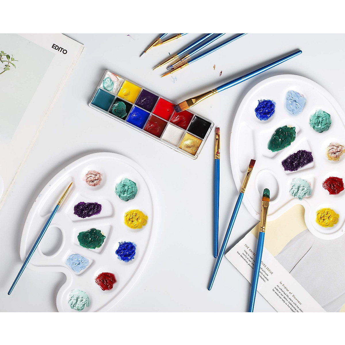 6 PCS Paint Pallet with Thumb Hole - Artllon Premium Plastic Painting Palette for Acrylic Painting, Art Paint Trays for Kids and Adults, Washable, 10 Wells (White)