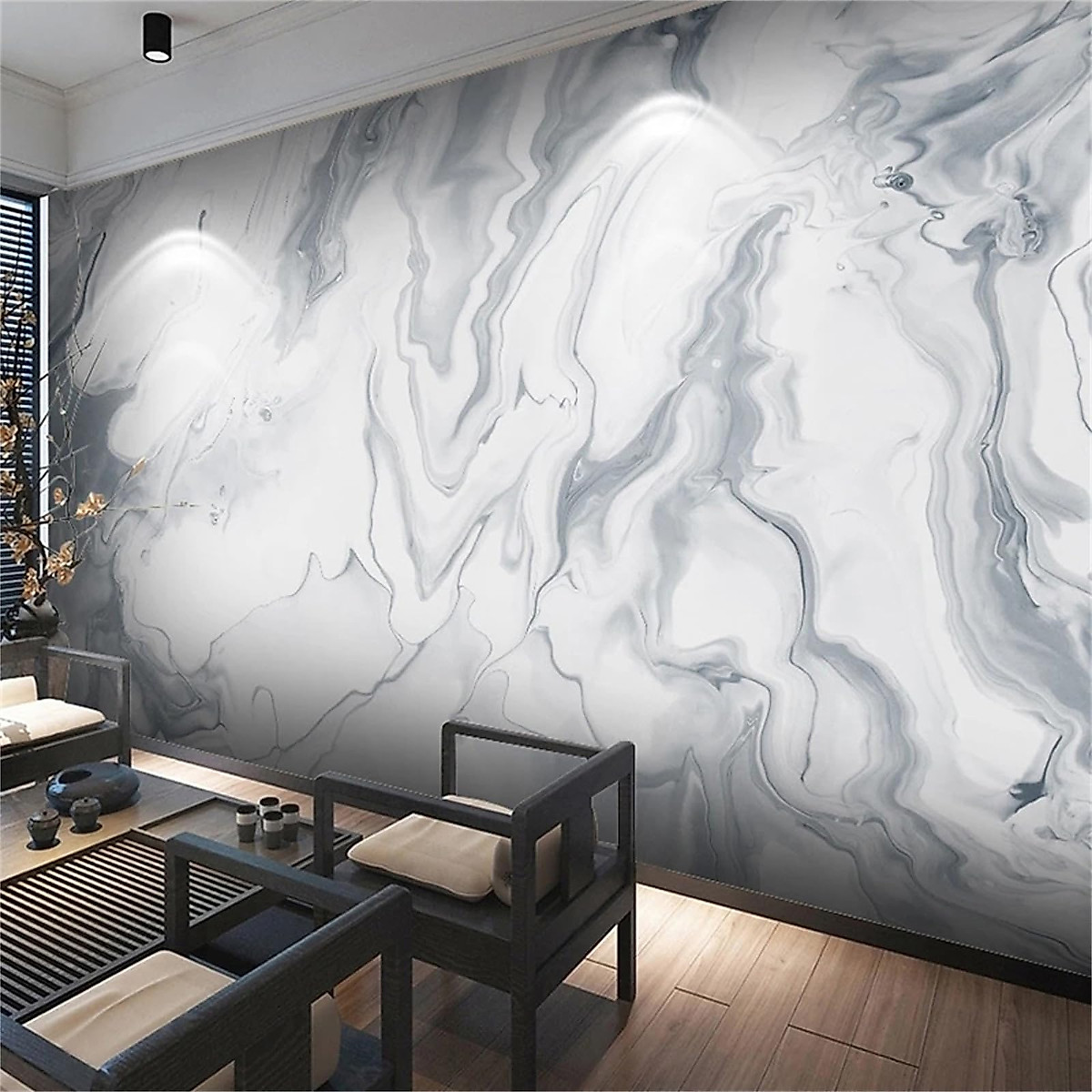Gray and White Marble Wall Murals, Abstract Ink Landscape Wall Stickers and Murals, Wall Stickers Durable and Waterproof Apply to Bedroom Dining Room（169.3"W x 118.2"H）