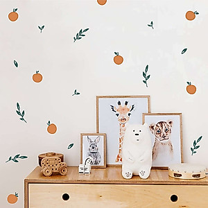 IKEYU Tangerines Green Leaves Wall Decals Boho Wall Decal Stickers Fruit Orange Wall Decal Kitchen Plant Leaf Wall Stickers for Nursery Bedroom Bathroom Kids Room Decor