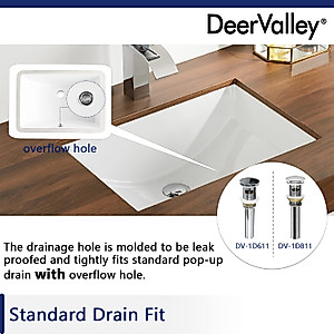 DeerValley DV-1U101 Ally Undermount Bathroom Sink Rectangular, 21'' x 15'' Vessel Sink Rectrangle Undermount Bathroom Sink White Ceramic Lavatory Vanity Vessel Sink with Overflow