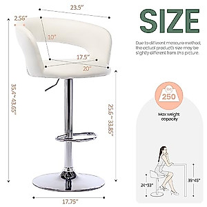 Brage Living Wide Bar Stool, Modern PU Leather Swivel Adjustable Barstool with Hollow Back and Arms, Upholstered Airlift Counter Height Bar Chair for Kitchen Dining (Ivory)