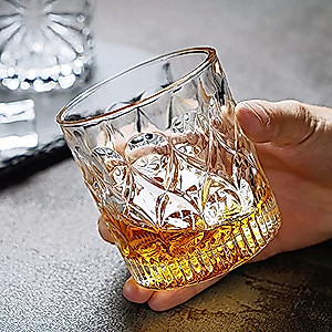 Aoeoe Whiskey Glasses Set of 4, 11 OZ Old Fashioned Glasses, Bourbon Glasses, Premium Scotch Glasses, Rocks Glasses, Cocktail Glasses, Clear Rum Glasses, Bar Glasses, Whiskey Glasses for Men