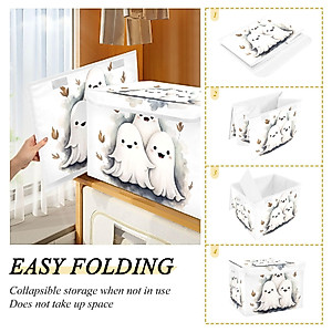 senya Halloween Baskets Collapsible Storage Bins with Lids, Cute Little Ghosts Storage Boxes Clothes Baskets for Organizing, B06D22020
