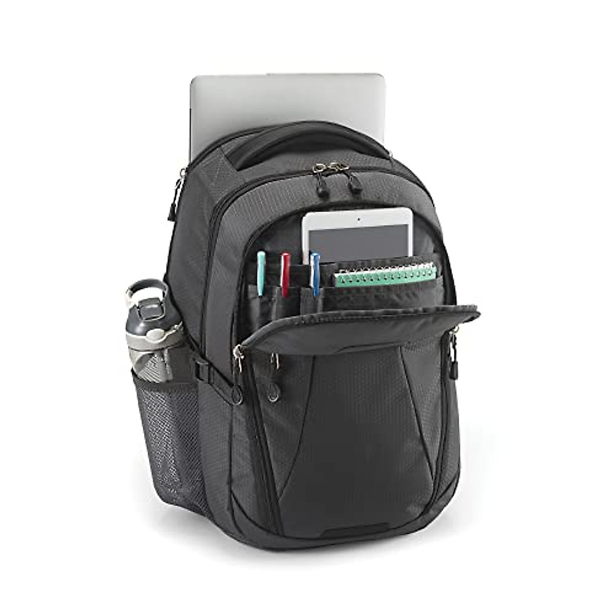 High Sierra Fairlead Zipper Closure Laptop Computer Travel Backpack with Padded Straps, Luggage Strap, and Water Bottle Pocket, Mercury Black