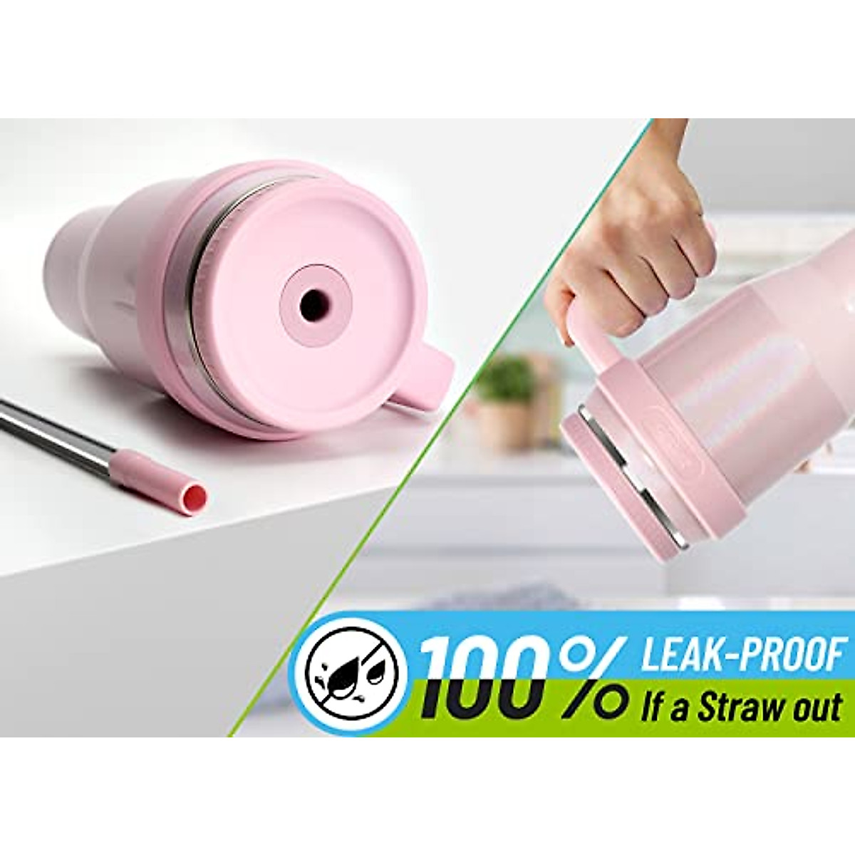 Zenbo 40 oz Tumbler With Handle, Screw on Lid and Straw | Stainless Steel Insulated Mug Tumbler, Keeps Drinks Cold up to 34 Hours, Fit in Car Cup Holder, Sweat-Proof Body, Dishwasher Safe