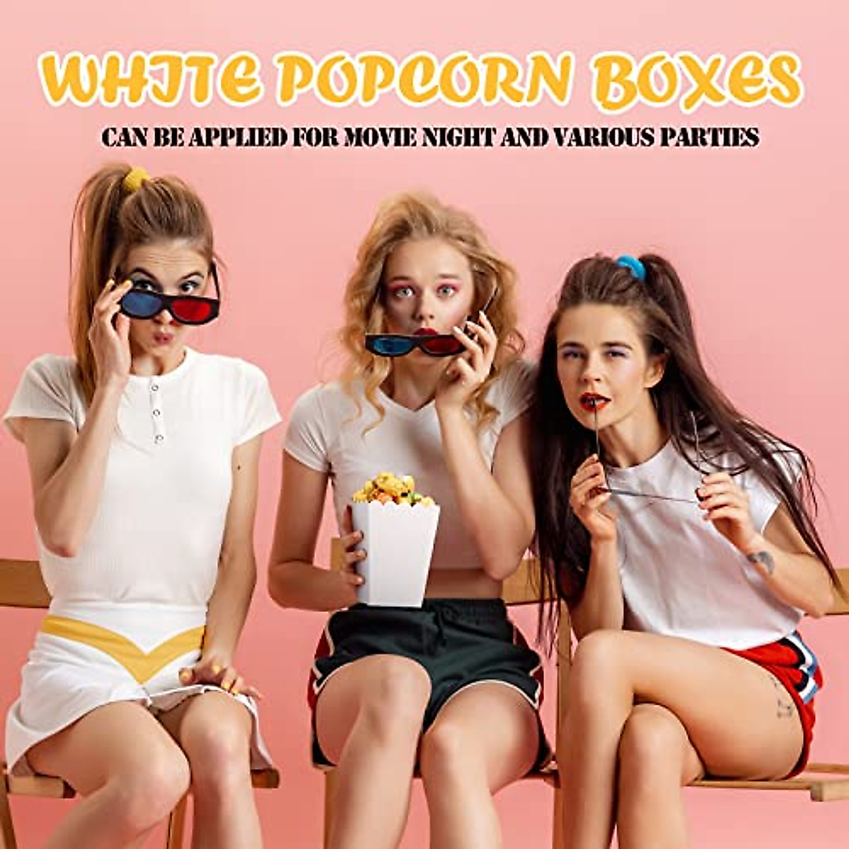 Mini White Popcorn Boxes and Clear Treat Bag Set- Bulk Open Top Paper Popcorn Containers with Treat Bags, Popcorn Candy Boxes for Movie Nights, Party Supplies, 3 x 4 inch (200 Pcs)