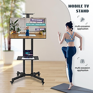 GCCSJ Mobile TV Cart for 32-70 Inch LCD LED OLED Flat Curved Screen TVs Up to 110 lbs Height TV Cart with Wheels Adjustable Portable TV with Laptop DVD Shelf, Locking Wheels, Max VESA 600x400mm