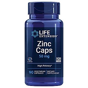 Life Extension Zinc Caps 50 Mg - Immune Support System & Bone Health Supplements - Supports Cardiovascular & Neurological Health - Non-GMO, Gluten-Free – 90 Vegetarian Capsules