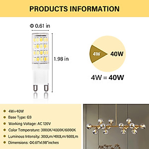 PiWWPi 10 Pack G9 LED Bulb Dimmable 3-Color Temperature, 4W G9 Base Chandelier Light Bulb, G9 Light Bulbs No-Flicker, 40W T4 G9 Halogen Equivalent (3000K Warm, 4000K Neutral, 6000K White)