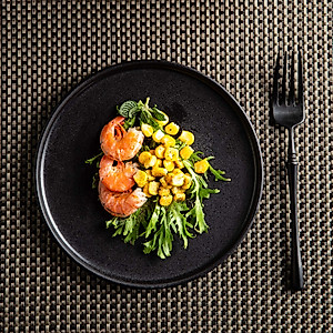 AmorArc Stoneware Dinner Plates Set of 4, 10.25 Inch Reactive Matte Glaze Ceramic Plates Set, Modern Dinnerware Dish set for Kitchen, Microwave, Dishwasher Safe, Scratch Resistant - Matte Black