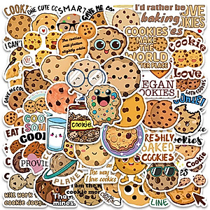Cute Cookies Stickers for Kids, I Love Cookies Stickers, 50PCS Kawaii Snack Sticker Pack, Waterproof Vinyl Stickers for Water Bottle, Laptop, Scrapbook, Skateboard, Party Supplies