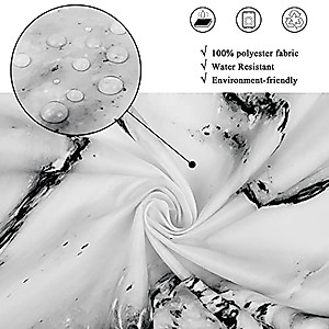 Claswcalor 4 Pcs Grey Marble Shower Curtain Sets with Non-Slip Rug, Toilet Lid Cover and Bath Mat, Abstract White and Gray Shower Curtain with Hooks, Modern Luxury Shower Curtains for Bathroom Decor