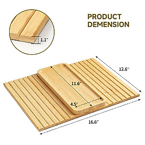 Bamboo Sofa Arm Tray Table - Couch Arm Tray with Extra Removable Tray, Anti-Slip Sofa Armrest Tray, Large Couch Cup Holder Tray for Phone, Cups, Remote, Flexible and Foldable