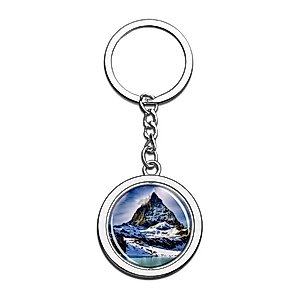 Switzerland Matterhorn Ski Paradise Zermatt Keychain Key Chain Souvenir Spin Crystal Metal Stainless Steel Chain City Travel Gift