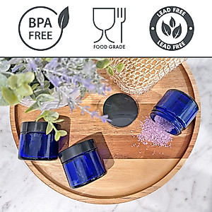 Cornucopia 2oz Cobalt Blue Glass Cosmetic Jars (12-Pack); Straight Sided Jars w/Black Plastic Lined Lids for Balms, Cosmetics, Creams & More