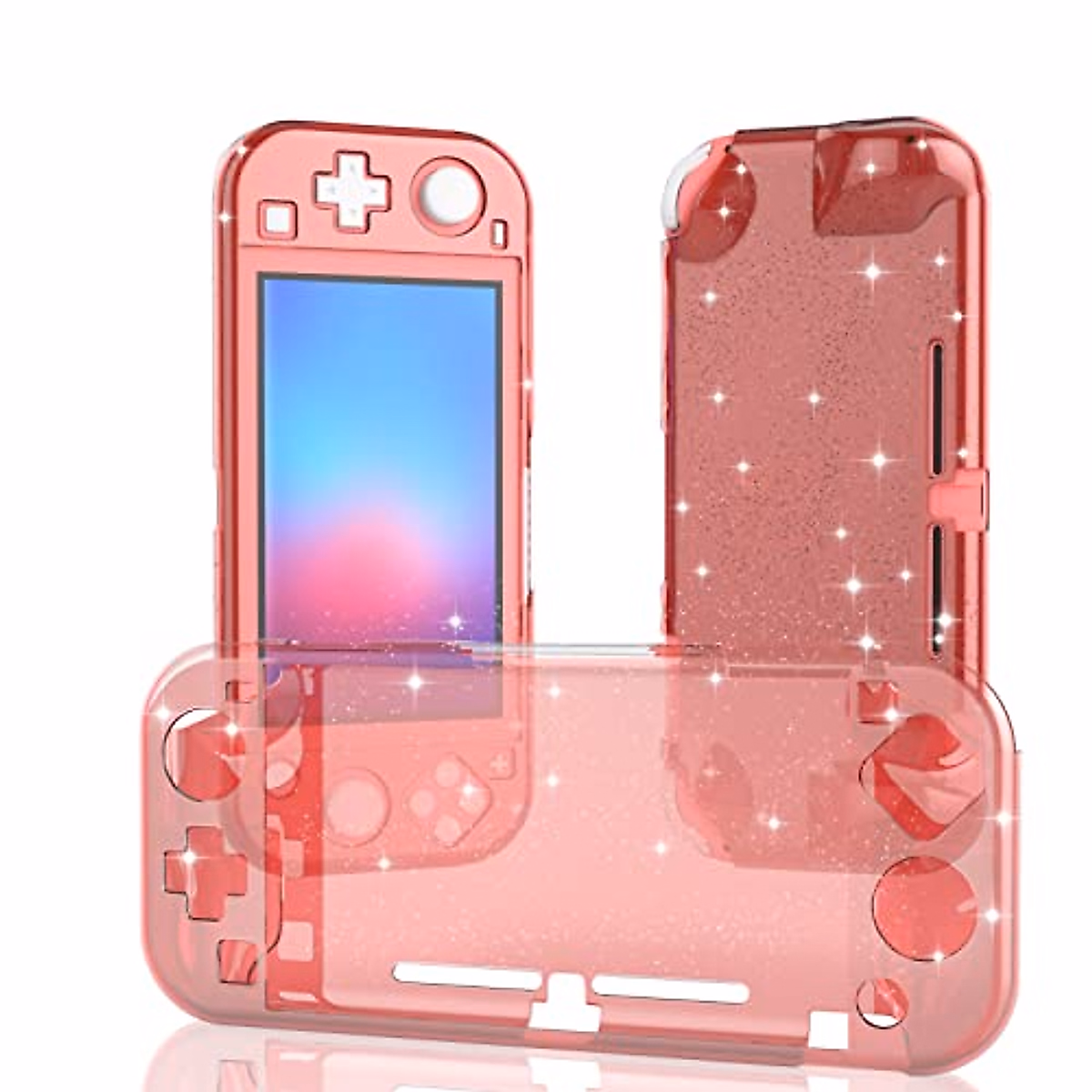 Switch lite Clear Protective Case, Switch lite Glitter Hard Case - Coral