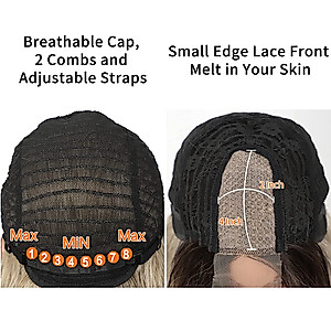 Kalyss 12" Synthetic Edge Lace Front Wigs for Women Short Wavy Bob Wig Middle Part Ombre Ash Blonde Wig for Daily Wear(12”, Ombre Ash Blonde)