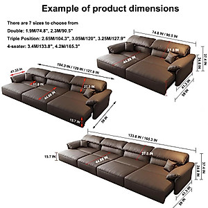 GFCDSDE 2 in 1 Convertible Electric Sofa Living Room, Adjustable Retractable Leather Sofa Multi-Functional Wall Straight Row Sofa with Cushioned Pillow & Goose Backrest Sectionals Sofa,Double 2.3m